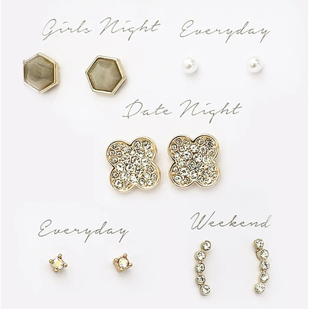 5 Pairs Multi-Designed Stud Earrings Set Gift Box – Fresh Finds Gifts
